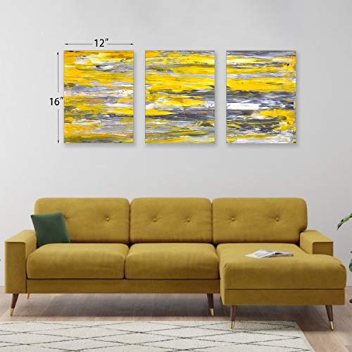 Kaupuar Canvas Wall Art Abstract,Yellow Wall Art Paintings for Bedroom Living Room Office Home Decoration Modern Canvas Artwork Wall Decor Ready to Hang 12''x16'', 3 Pieces