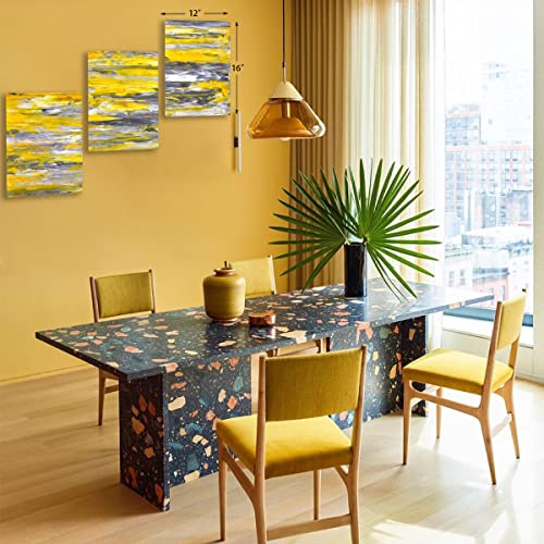 Kaupuar Canvas Wall Art Abstract,Yellow Wall Art Paintings for Bedroom Living Room Office Home Decoration Modern Canvas Artwork Wall Decor Ready to Hang 12''x16'', 3 Pieces