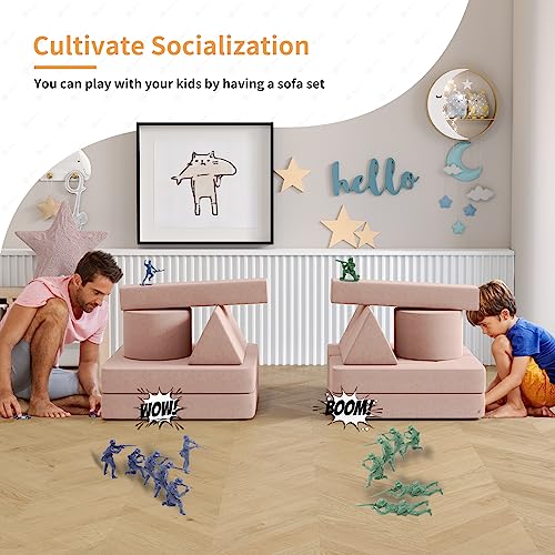 DEYGIA Modular Kids Play Sofa, 13PCS, Pink, Medium, Sponge, Sofa Bed, Sofa