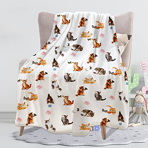 Qnyko Flannel Fleece Throw Blanket 40Ć50 Inches, Extra Cozy Soft Warm Microfiber Fleece Blanket with Cute Vivid Animal, Lightweight Fluffy Fuzzy Plush Blanket for Kids Youth Adults (Cat Chocolate)