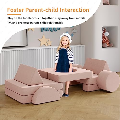 DEYGIA Modular Kids Play Sofa, 13PCS, Pink, Medium, Sponge, Sofa Bed, Sofa