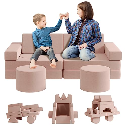 DEYGIA Modular Kids Play Sofa, 13PCS, Pink, Medium, Sponge, Sofa Bed, Sofa