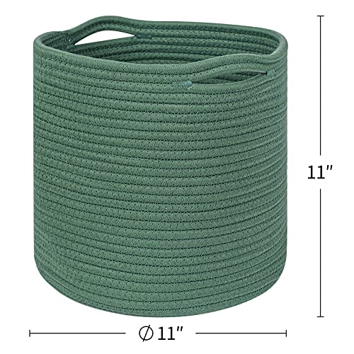 voten Storage Cubes Baskets Bins Organizer 11x11x11'' Fit 12x12''Cube Storage Organizer Bookcases Shelf,Durable Woven Cotton Storage Basket for Organizing,Round 3Pack Green