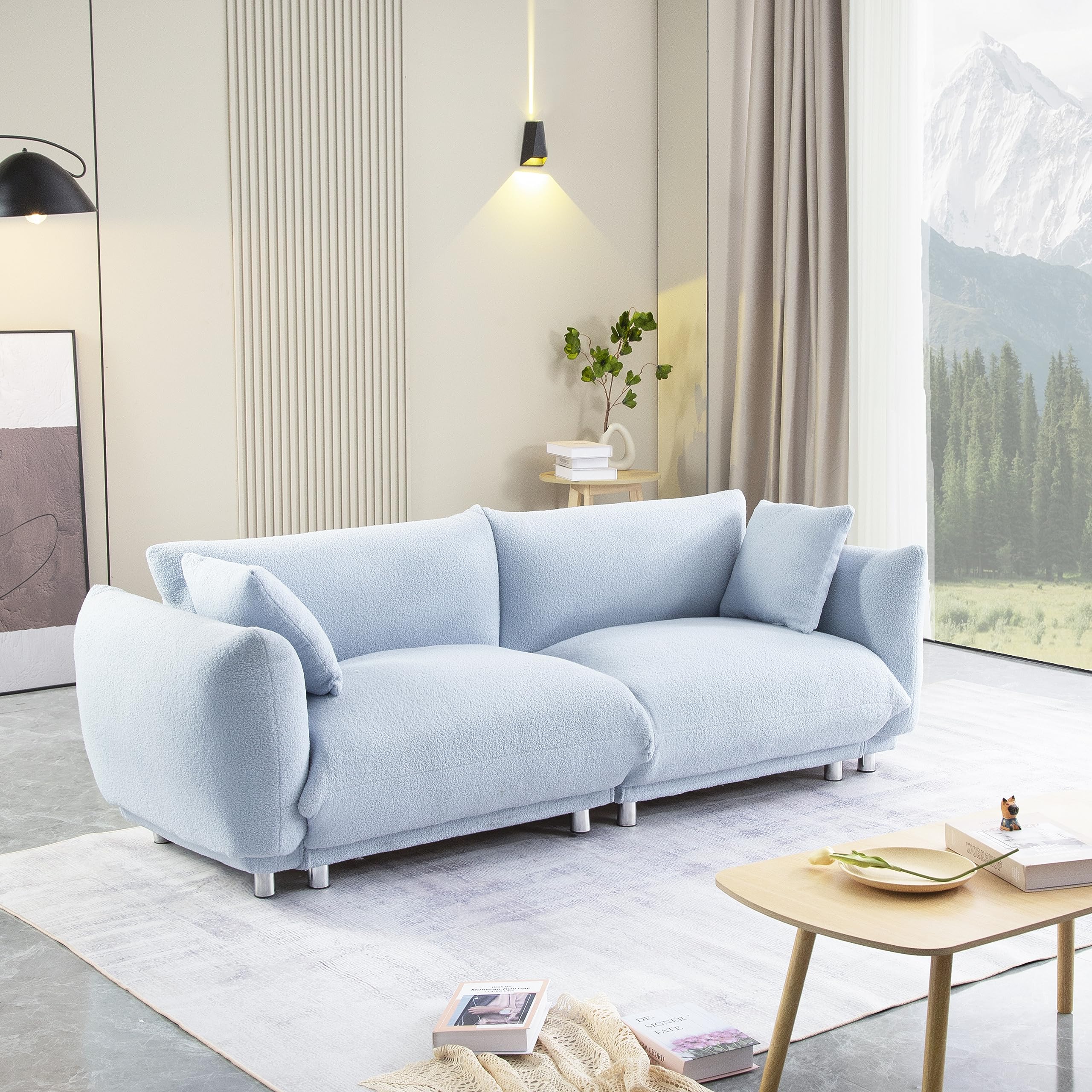 Sherpa Teddy Modular Sectional Sofa Cloud Couch, 87" Modern Luxury Contemporary 3-Seat Loveseat with Metal Legs, Lambswool Fabric Cloud Sofa&Couches for Living Room Furniture Sets,2 Pillows