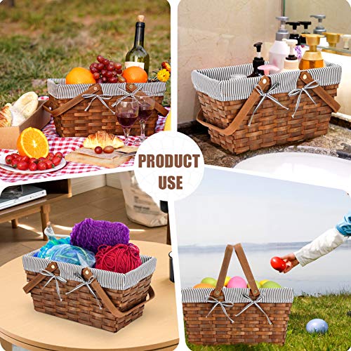 Woodchip Picnic Basket with Double Folding Handles, Natural Hand Woven Basket, Eggs Candy Basket for Easter, Kids Toy Storage Basket, Wedding Flower Girl Baskets for Valentine Day, Birthday, Grey