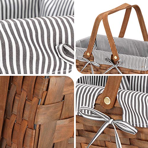 Woodchip Picnic Basket with Double Folding Handles, Natural Hand Woven Basket, Eggs Candy Basket for Easter, Kids Toy Storage Basket, Wedding Flower Girl Baskets for Valentine Day, Birthday, Grey