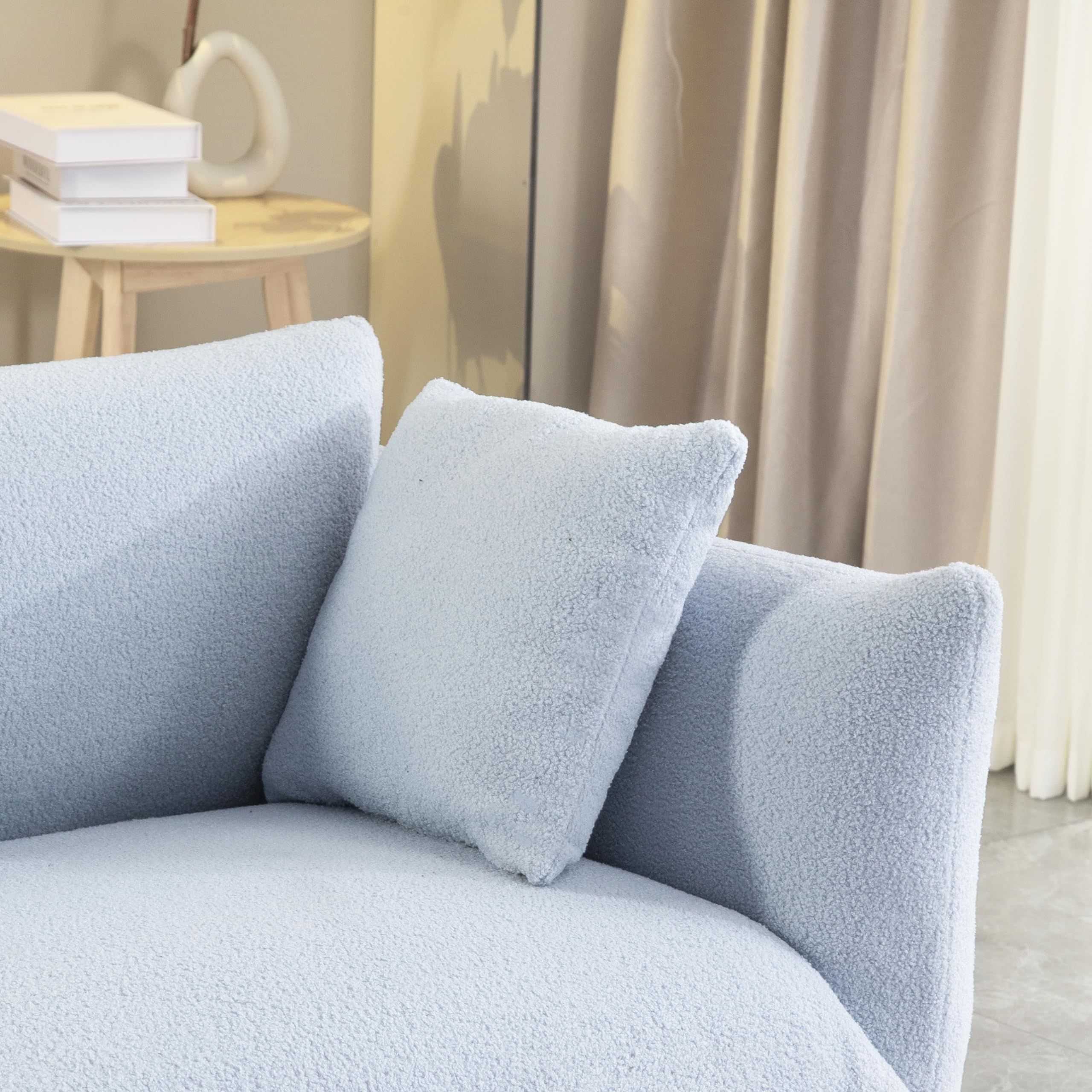 Sherpa Teddy Modular Sectional Sofa Cloud Couch, 87" Modern Luxury Contemporary 3-Seat Loveseat with Metal Legs, Lambswool Fabric Cloud Sofa&Couches for Living Room Furniture Sets,2 Pillows