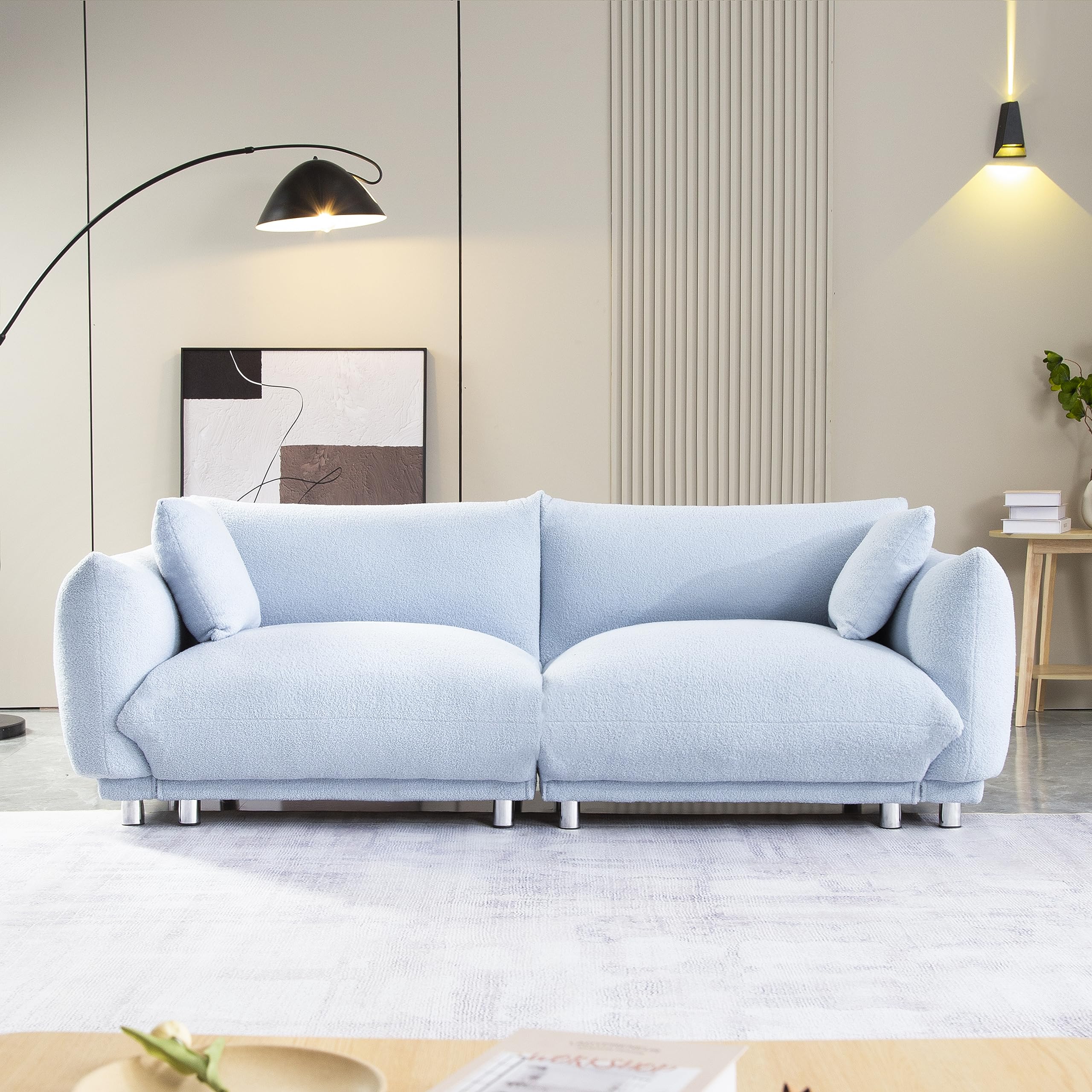 Sherpa Teddy Modular Sectional Sofa Cloud Couch, 87" Modern Luxury Contemporary 3-Seat Loveseat with Metal Legs, Lambswool Fabric Cloud Sofa&Couches for Living Room Furniture Sets,2 Pillows