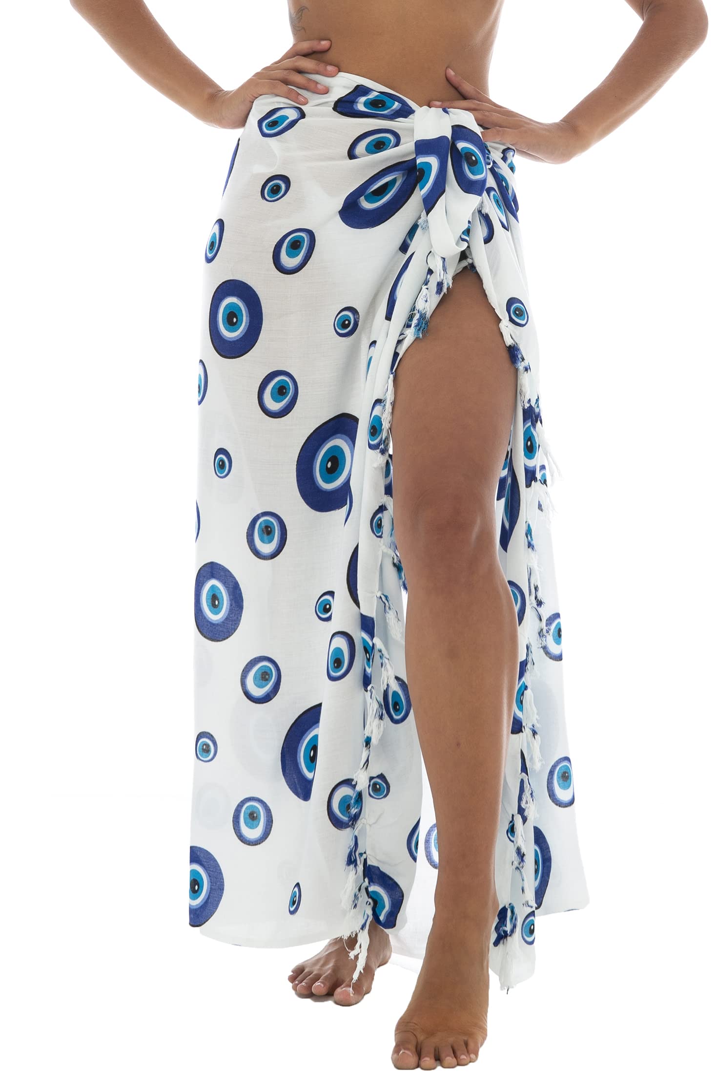 Back From Bali Womens Evil Eye Sarong Swimsuit Cover Up Greek Island Third Eye Pareo Wrap Skirt