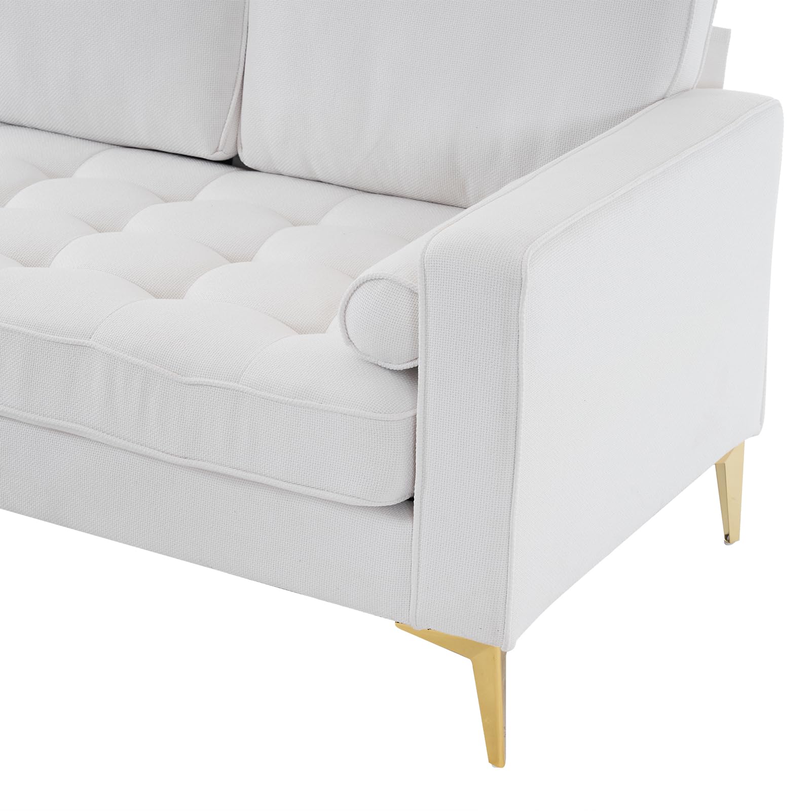 voqoomkl 85" Burlap Fabric Sectional Sofa Couch with Reversible Chaise, L-Shape Couch with Bolster Pillows and Metal Legs, 3 Seats Modular Sofa for Living Room Apartment Small Space, Beige