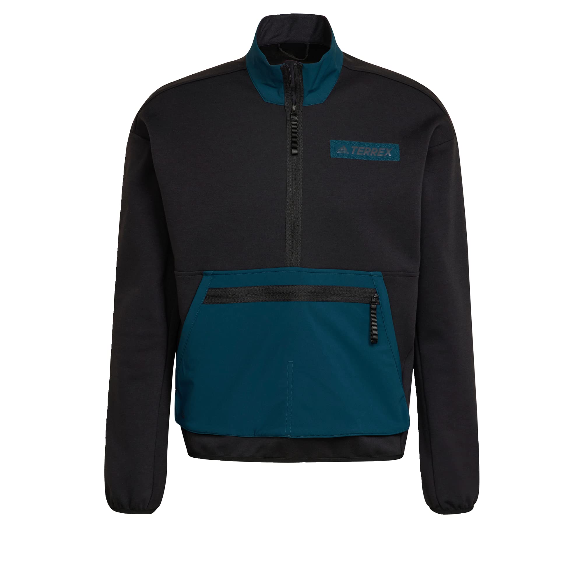 ADIDAS MEN’S TERREX HIKE HALF-ZIP POCKET MIDLAYER SWEATSHIRT, Black/Utility Green, 2XL