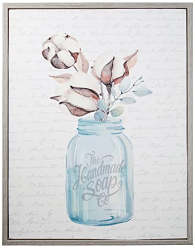 Stupell Industries Handmade Soap Jar Cotton Flower Bathroom Word, Design by Lettered and Lined Gray Framed Wall Art, 11 x 14, Grey
