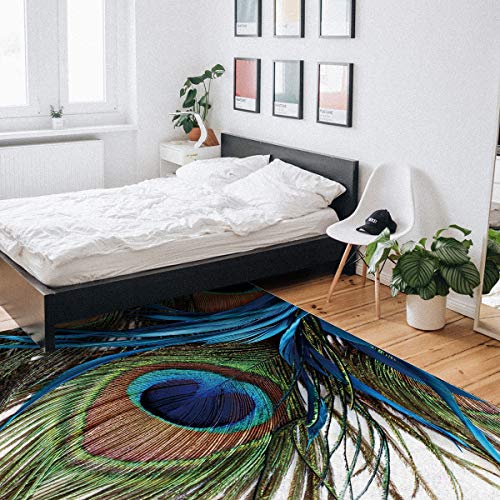 Area Rug for Bedroom Living Room- Elegant Peacock Feather Abstract 3D Painting Art Contemporary Floor Carpet Comfy Runner Rug Nursery Playmats Home Decor Mat, 4'x6'