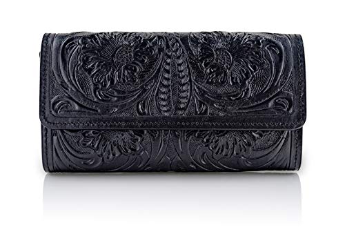 Mauzari Geneva Women's Tooled Leather Wallet (Obsidian)