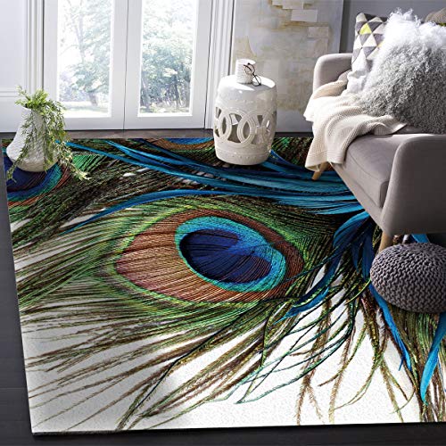Area Rug for Bedroom Living Room- Elegant Peacock Feather Abstract 3D Painting Art Contemporary Floor Carpet Comfy Runner Rug Nursery Playmats Home Decor Mat, 4'x6'