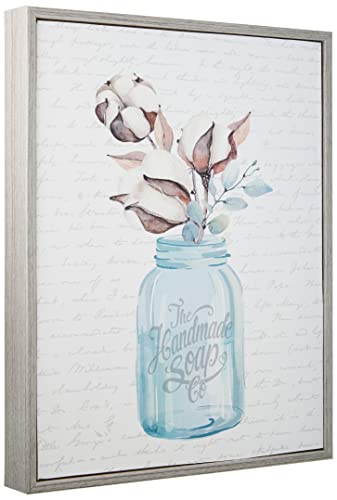 Stupell Industries Handmade Soap Jar Cotton Flower Bathroom Word, Design by Lettered and Lined Gray Framed Wall Art, 11 x 14, Grey