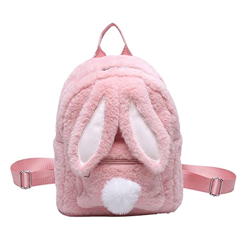 Mellshy Women Cute Rabbit Ears Backpack Fluffy Shoulder Bag School Bag Casual Dayback Satchel (Pink)