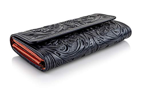 Mauzari Geneva Women's Tooled Leather Wallet (Obsidian)