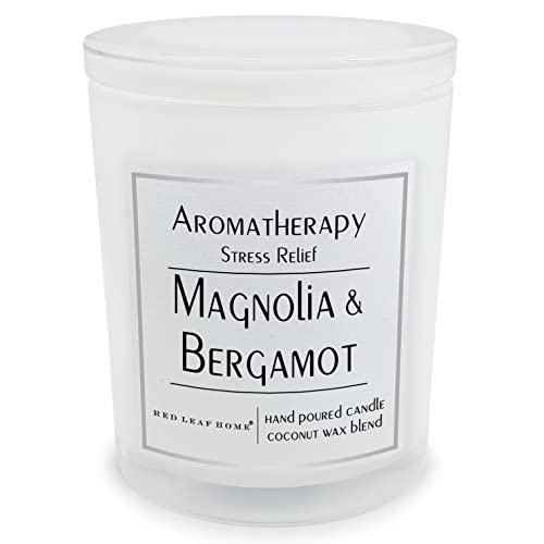 Red Leaf Home | Magnolia and Bergamot Candle | Glass Lid, Large | Aromatherapy | Wellness Collection | 15.5oz Jar