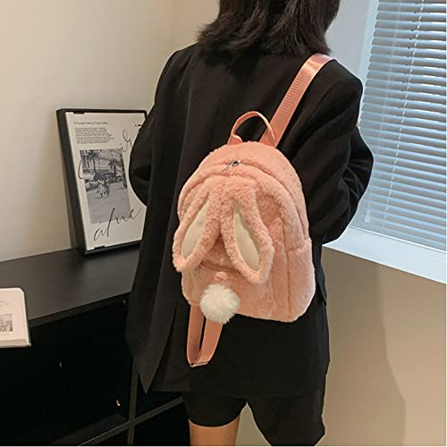Mellshy Women Cute Rabbit Ears Backpack Fluffy Shoulder Bag School Bag Casual Dayback Satchel (Pink)