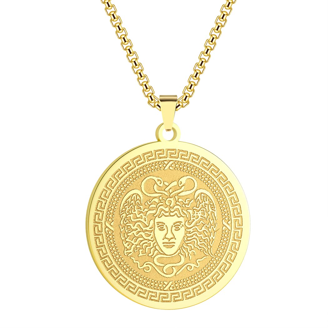 Chereda Greek Gorgon Medusa Necklace For Women Stainless Steel Jewelry Pagan Mythology Statement Necklace Pendants (Gold)