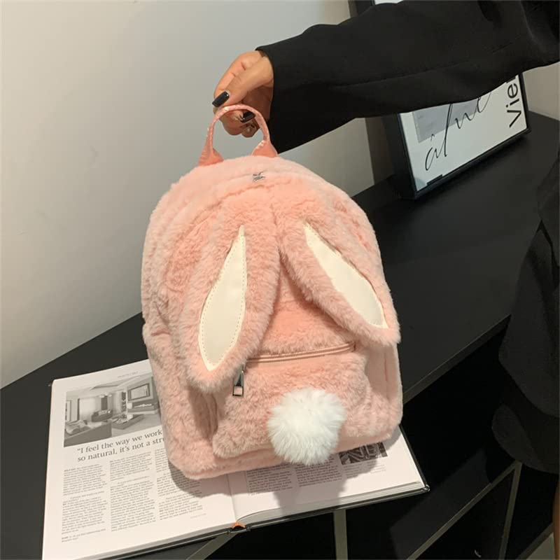 Mellshy Women Cute Rabbit Ears Backpack Fluffy Shoulder Bag School Bag Casual Dayback Satchel (Pink)