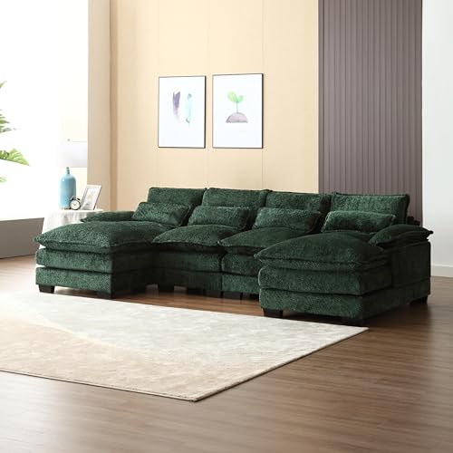 FREESNOOZE Modern Chenille U Shaped Sectional Sofa Modular Sectional Sofa Couch for Living Room (Green)