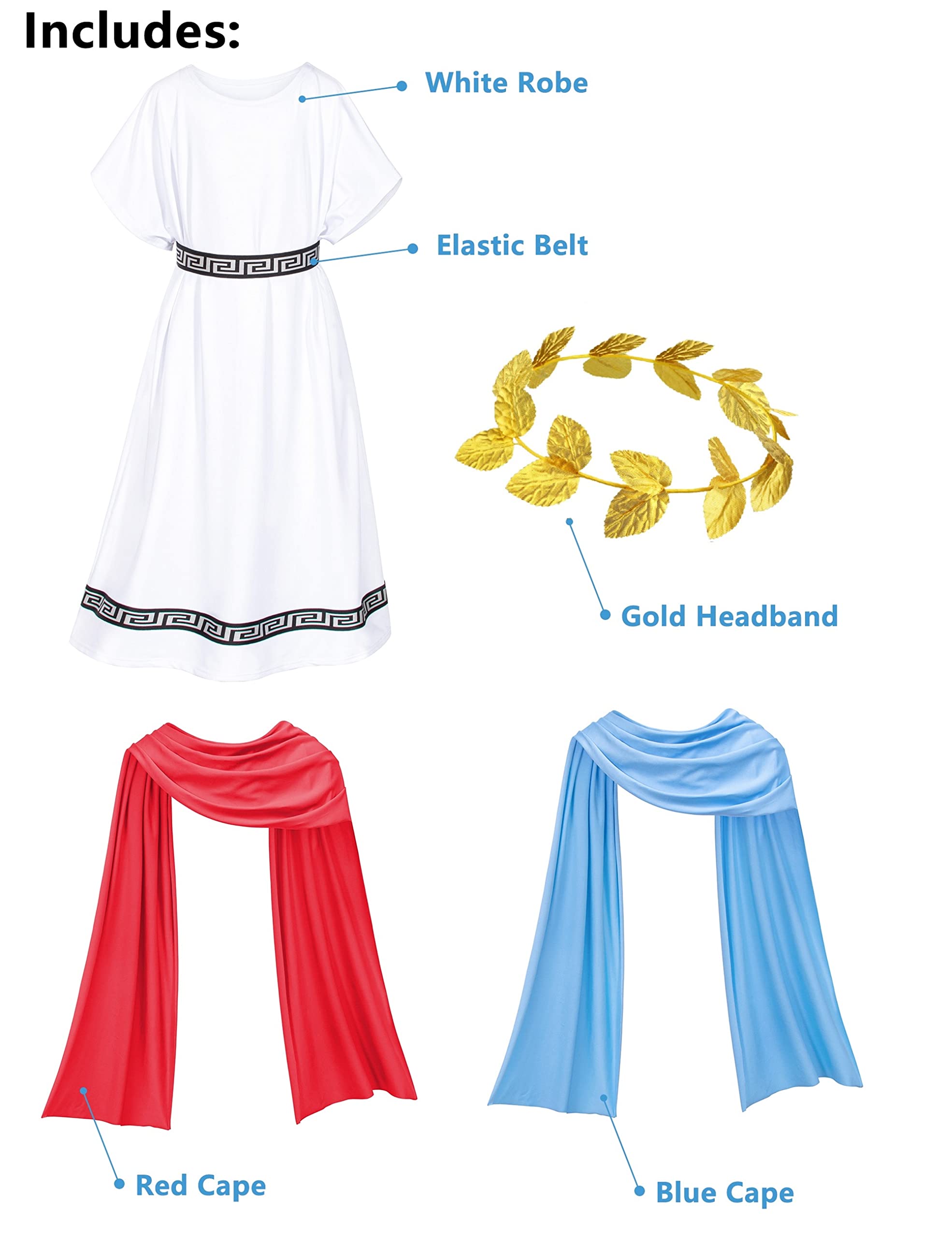 Kids Grecian Robe for Medieval times Olympic palace White Toga Costume 8-10 Years (140)