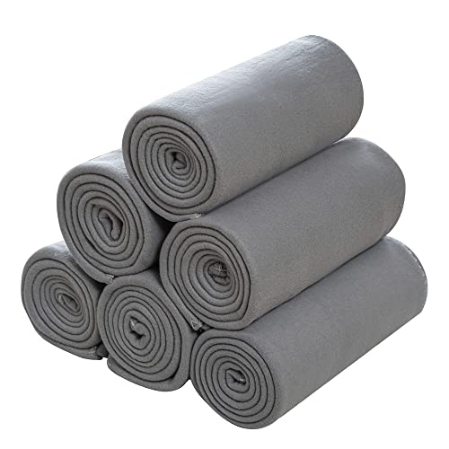 CAI TENG Fleece Throw Blankets Lightweight Warm for Soft Cozy Pet-Friendly Bulk Fleece Blanket Solid for Home, Bed, Sofa, Dorm, Office, Gifts, Outdoor (Grey, Pack of 6-50 x 60 inch)