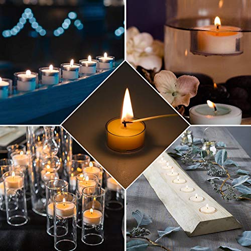 24 Count Natural Beeswax Tealights Candle with Glass Candle Holder - Natural Scent, Smokeless, Clear Cup, Clean Burning - Yellow