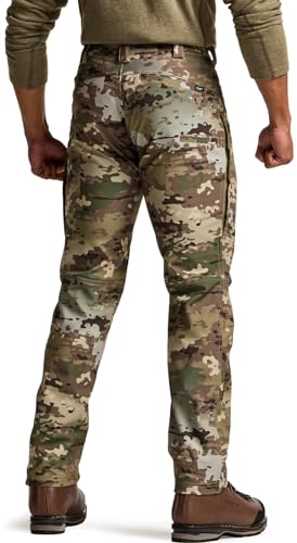 CQR Men's Winter Waterproof Tactical Pants, Softshell Fleece Lined Snow Ski Cargo Pants, Thermal Outdoor Hiking Work Pants, Recon Utility Camo, 32W x 30L