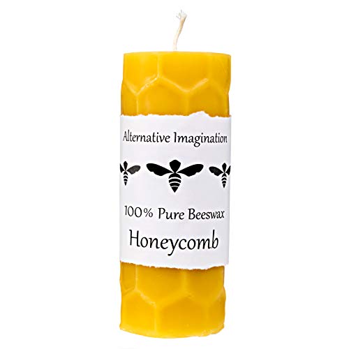 Alternative Imagination 100% Pure Beeswax Pillar Candle (2x6 Inch), 60 Hour, Honeycomb Design, Hand-Poured, Made in USA