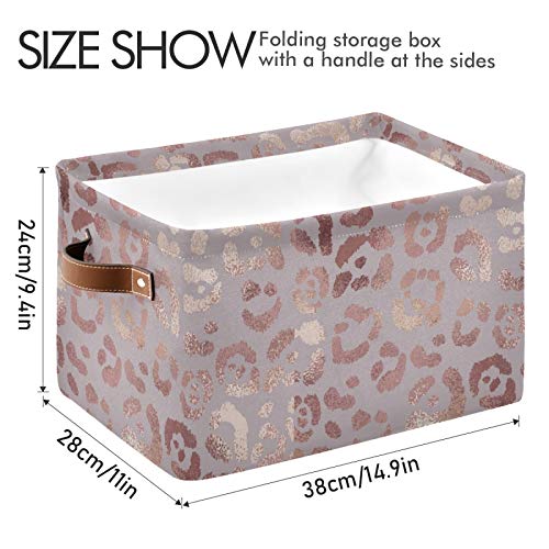 Mazeann Rose Gold Leopard Print Storage Basket Bin Collapsible Foldable for Clothes Toys Storage Cabinets Waterproof Storage Box 15 x 11 x 9.5 inches, 2PCS