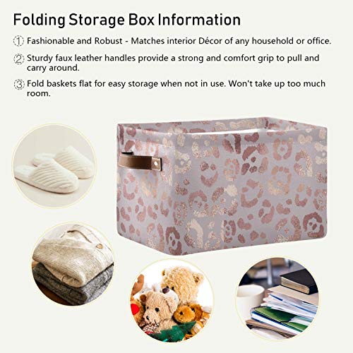 Mazeann Rose Gold Leopard Print Storage Basket Bin Collapsible Foldable for Clothes Toys Storage Cabinets Waterproof Storage Box 15 x 11 x 9.5 inches, 2PCS