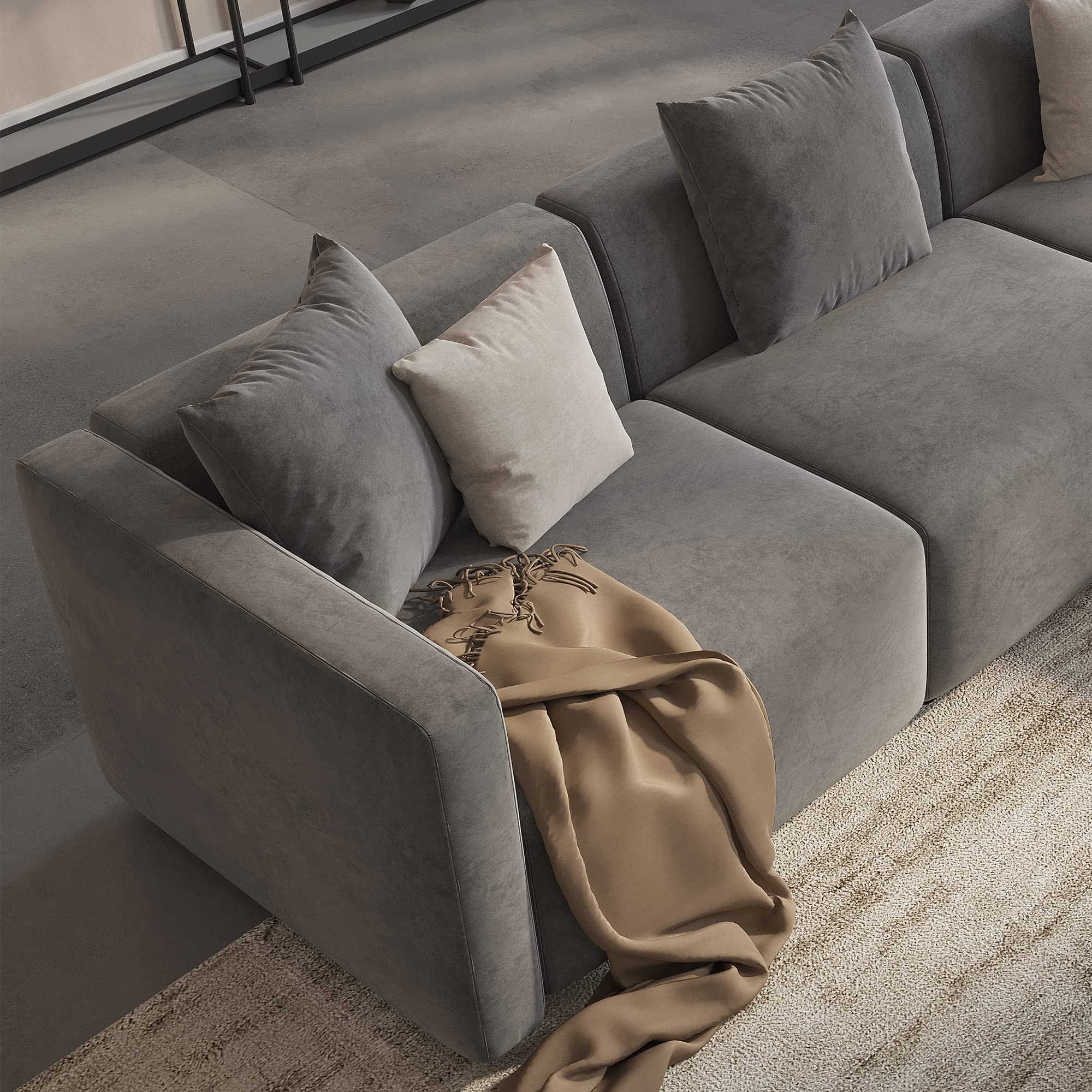Acanva Luxury L-Shaped Upholstery Convertible Modular Sectional Sofa, Contemporary Reversible Couch with Chaise Lounge for Living Room, Apartment, 4 Piece Set, Grey