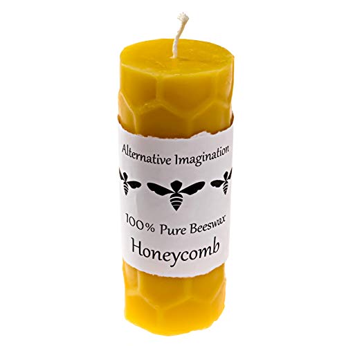 Alternative Imagination 100% Pure Beeswax Pillar Candle (2x6 Inch), 60 Hour, Honeycomb Design, Hand-Poured, Made in USA