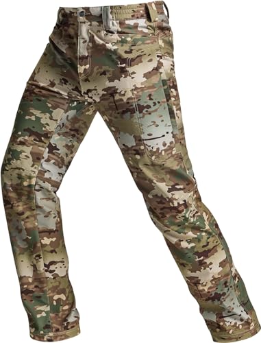 CQR Men's Winter Waterproof Tactical Pants, Softshell Fleece Lined Snow Ski Cargo Pants, Thermal Outdoor Hiking Work Pants, Recon Utility Camo, 32W x 30L