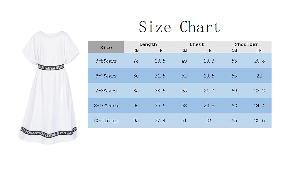 Kids Grecian Robe for Medieval times Olympic palace White Toga Costume 8-10 Years (140)