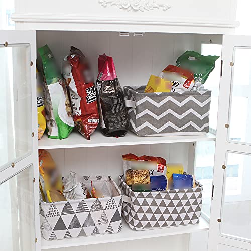 Sea Team 6-Pack Collapsible Small Canvas Fabric Storage Basket with Handles, Rectangle Mini Storage Box, Cube, Foldable Shelf Basket, Closet, Desk, Drawer Organizer for Nursery, Home, Office, Mono