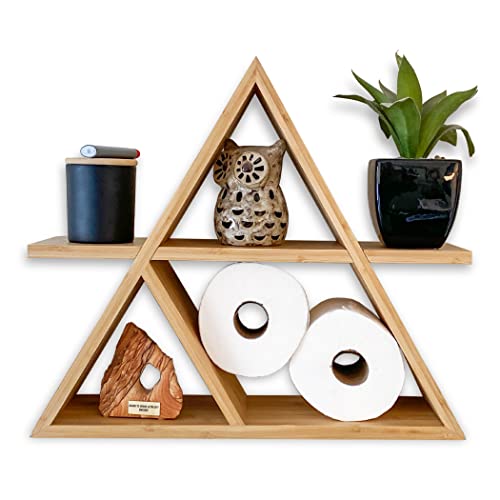 Nu Spin Triangle Floating Shelf for Crystals - One of a Kind Handcrafted Bamboo Shelf – Eco-Friendly Floor, Tabletop or Wall Shelf for Meditation, Easy to Mount - Extremely Sturdy