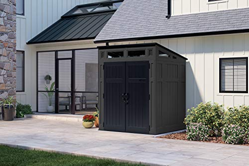Suncast 6' x 5' Modern Outdoor Resin Storage Shed with Steel Frame, Peppercorn/Black