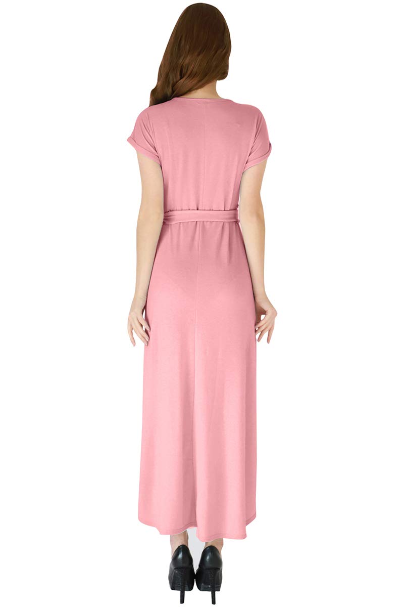 YMING Elegant Slit Cocktail Dress for Women Plain Party Long Maxi Dress Pk 3XL Pink