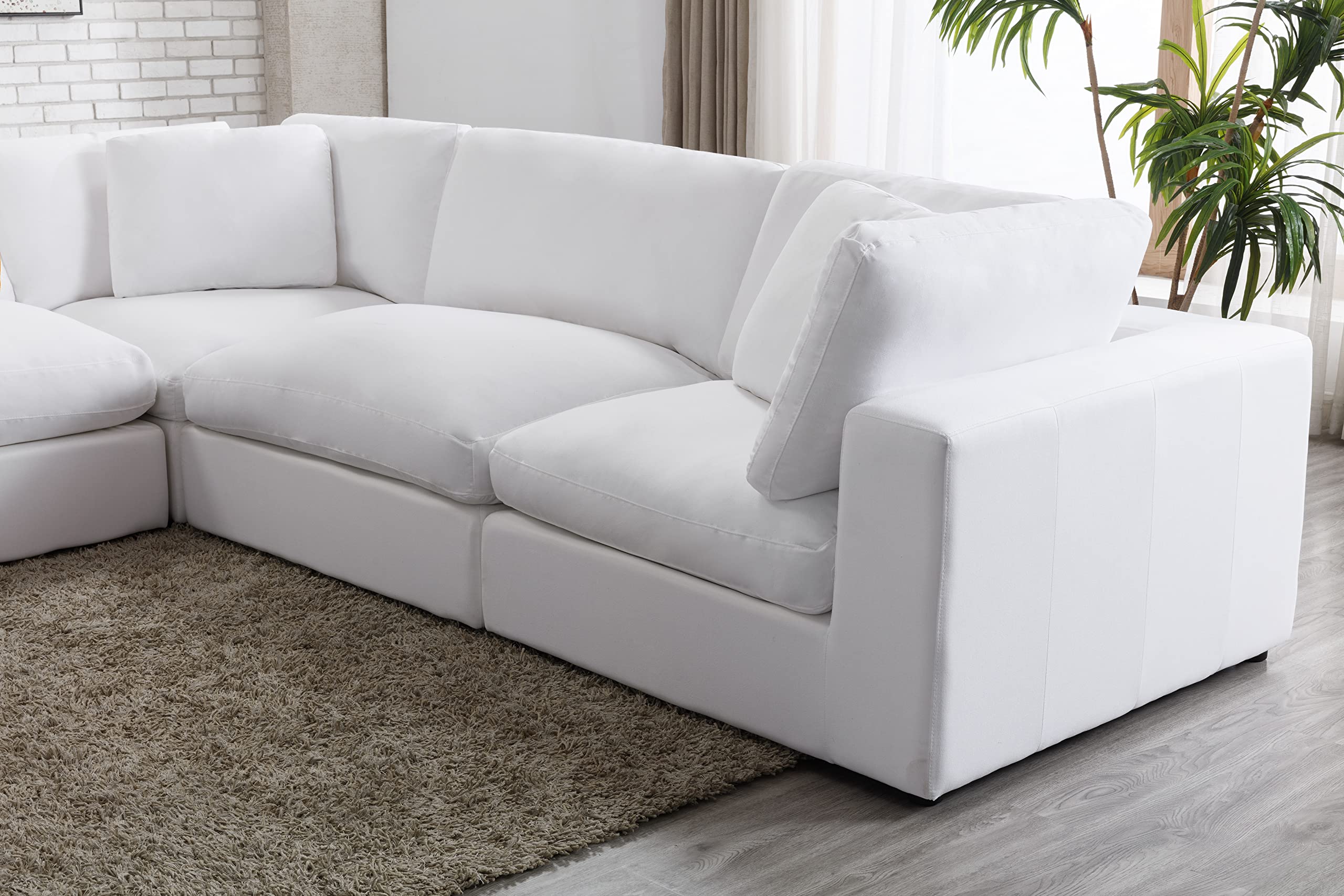 Roundhill Furniture Rivas Contemporary Feather Fill 8-Piece Modular Sectional Sofa with Two Ottomans, White