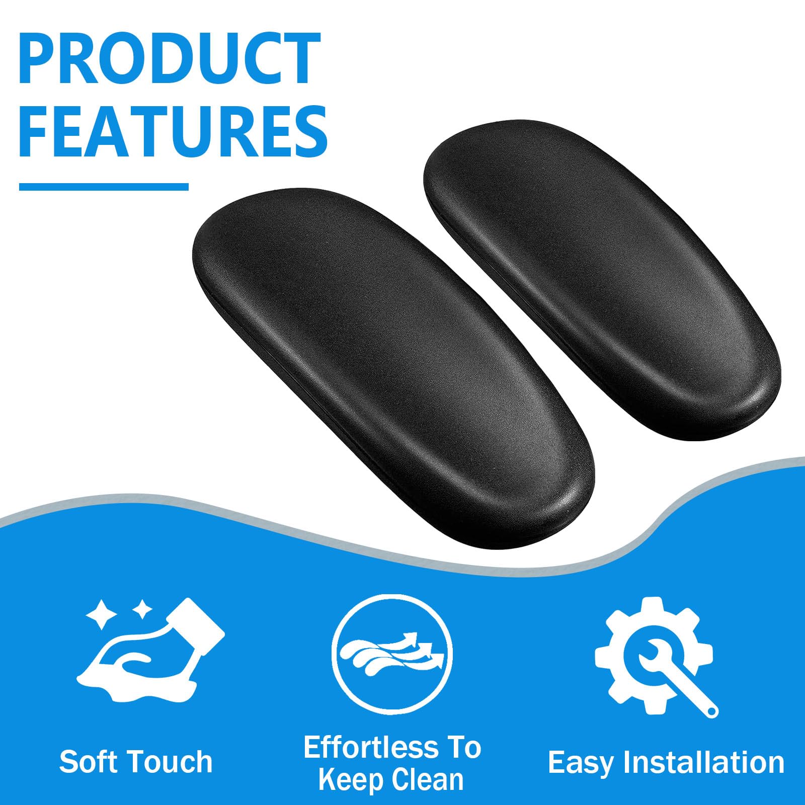 Office Chair Replacement Armrest Arm Pads Caps Fits Univeral 4" Mounting Hole with Mounting Hole Patterns Screws(1 Pair) Black