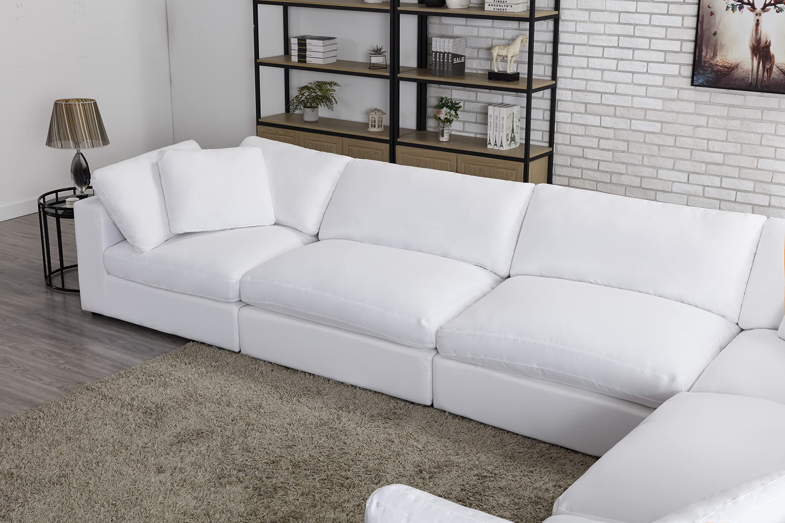 Roundhill Furniture Rivas Contemporary Feather Fill 8-Piece Modular Sectional Sofa with Two Ottomans, White
