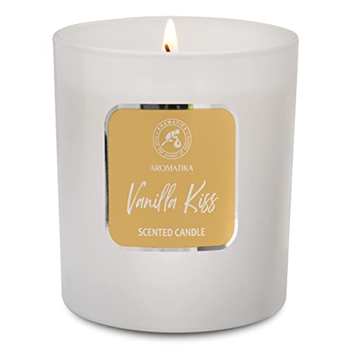 Scented Candle Vanilla Kiss - Aromatherapy Candle - Soywax Candle with Vanilla Extract - Up to 45 Hours Burn Time - Glass Candle Gift - Home Scented Candles - Luxury and Sensual Soy Wax Candle