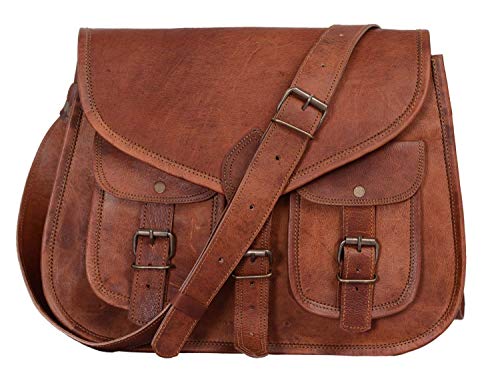 13 inch Genuine Leather Crossbody Handbag for Women - Shoulder bag for Womens Handmade by Leder_artesanía, Vintage Brown, 13 " Width x 10" height x 3.5" Depth