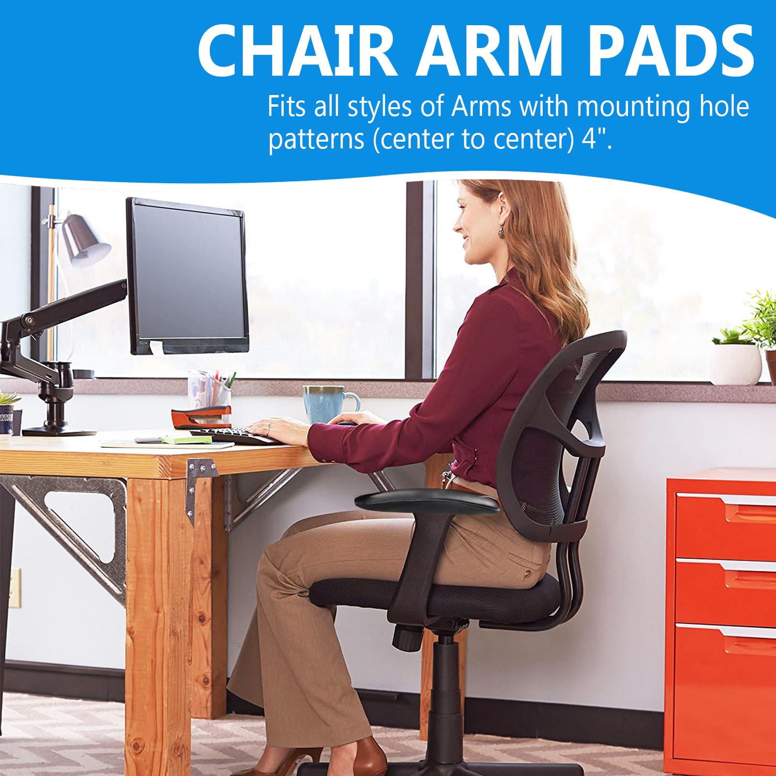 Office Chair Replacement Armrest Arm Pads Caps Fits Univeral 4" Mounting Hole with Mounting Hole Patterns Screws(1 Pair) Black