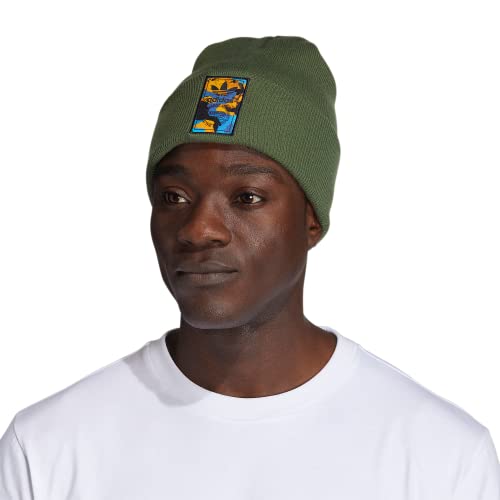 adidas Originals Camo Logo Cuff Fold Beanie, Green Oxide/Collegiate Gold, One Size