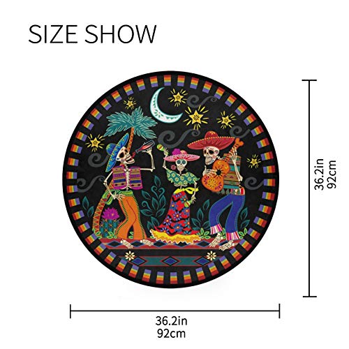 Skull Music Band Round Area Rug Soft Non Skid Easy Clean 3ft Area Carpet Day of The Dead Circle Floor Mat for Living Room Kitchen Bathroom